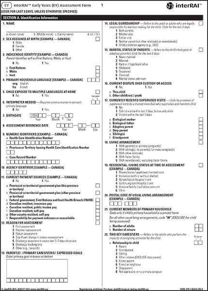interRAI Early Years (EY) Assessment Form, 10.0 - License to Print ...