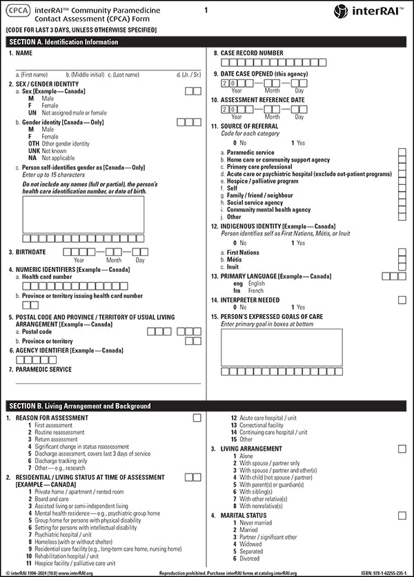 interRAI Community Paramedicine Contact Assessment (CPCA) Form, 10.0 ...