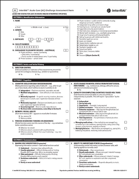 interRAI Acute Care (AC) Discharge Assessment Form, (Standard English ...