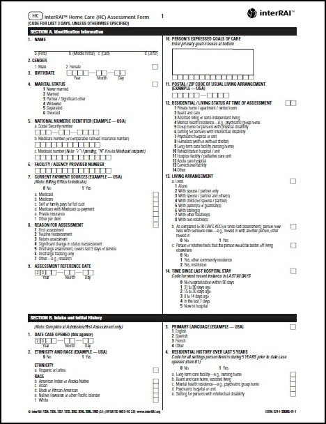 interRAI Home Care (HC) Assessment Form (Standard English Edition), 9 ...
