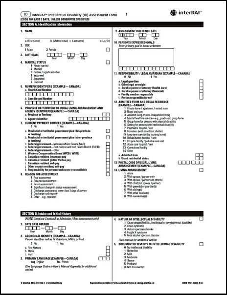 interRAI Intellectual Disability (ID) Assessment Form, (Standard Engli ...