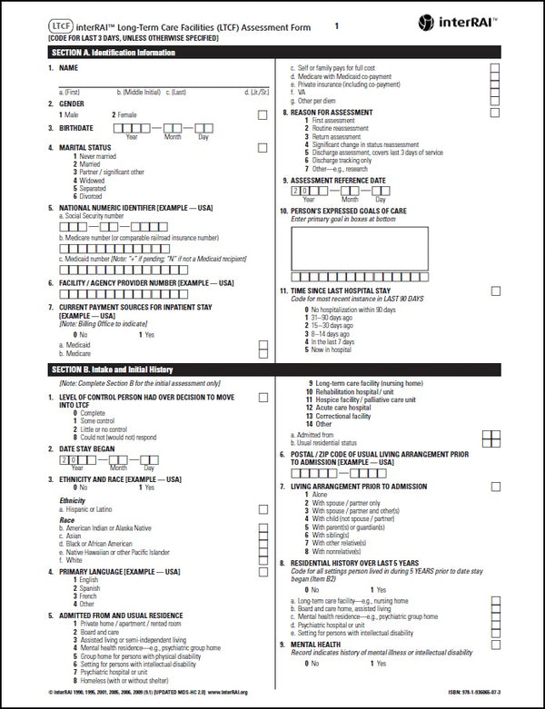 interRAI Long-Term Care Facilities (LTCF) Assessment Form, (Standard E ...