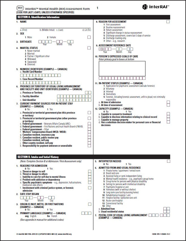 interRAI Mental Health (MH) Assessment Form, (Standard English Edition ...